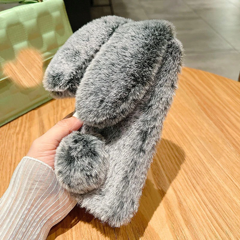 Cute Hairy Bunny Animals Plush Rabbit Fur Soft Cover Phone Case for ...