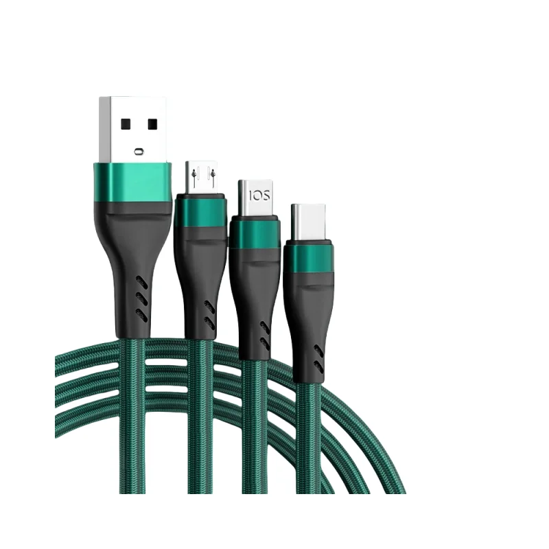 100W 1.2M 3 In 1 usb charger cable nylon braid high quality usb cable ...