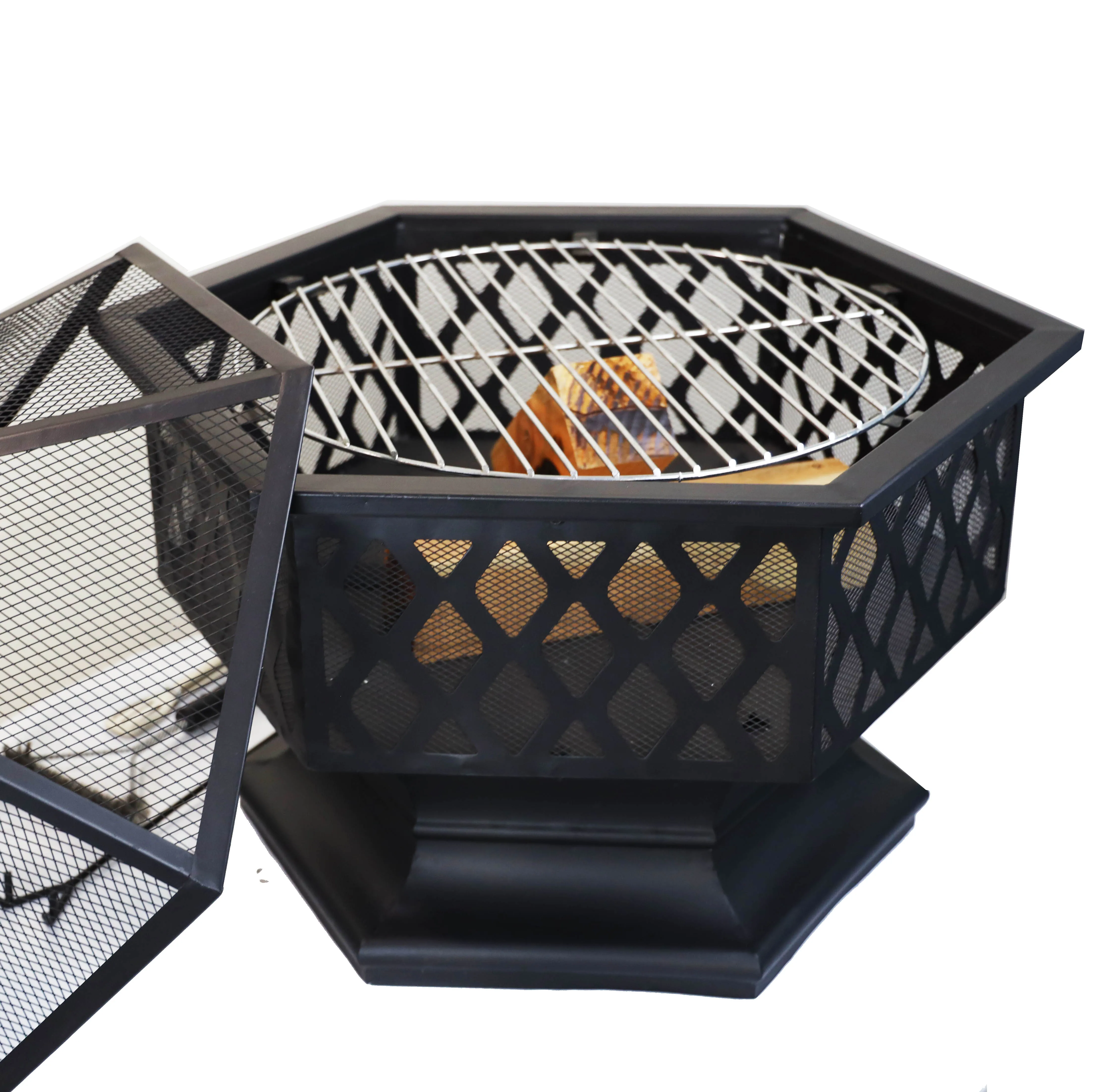 Extra Deep Garden Fire Pits Wood Burning Outdoor Hexagon Metal Barbecue ...