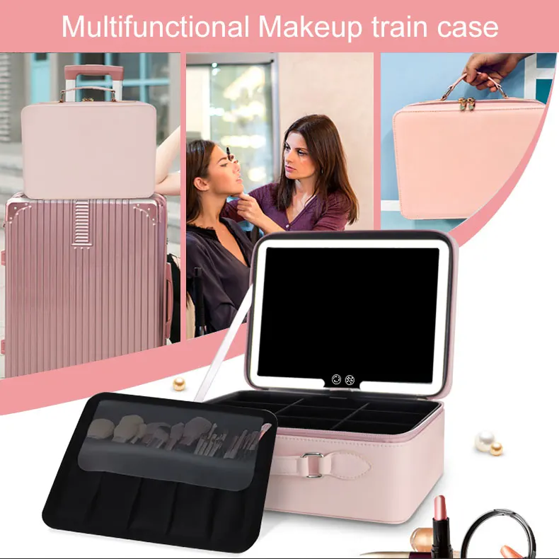 Custom Logo Foldable Portable Make Up Pu Material Travel Vanity Makeup ...