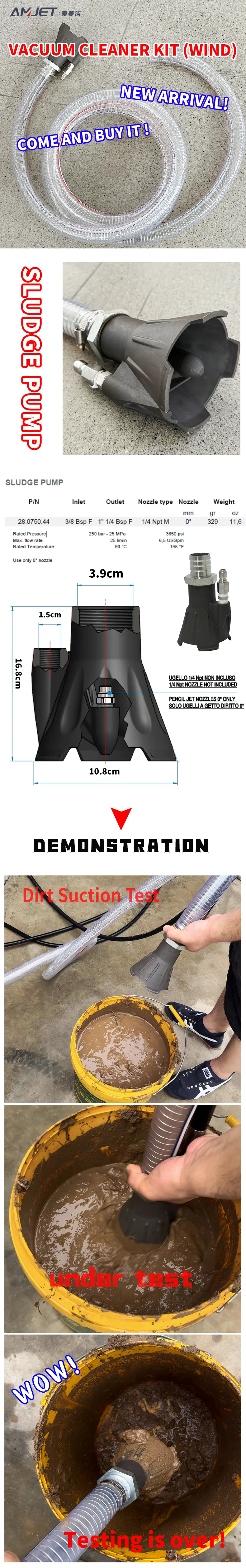 Amejt 3650psi Venturi Sludge Extractor & Sump Pump Nozzle, Oem
