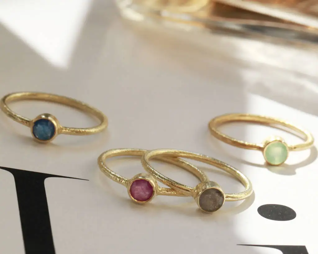 Gold Custom CZ Natural Stone Vermeil Gemstone Rings 925 Sterling Silver