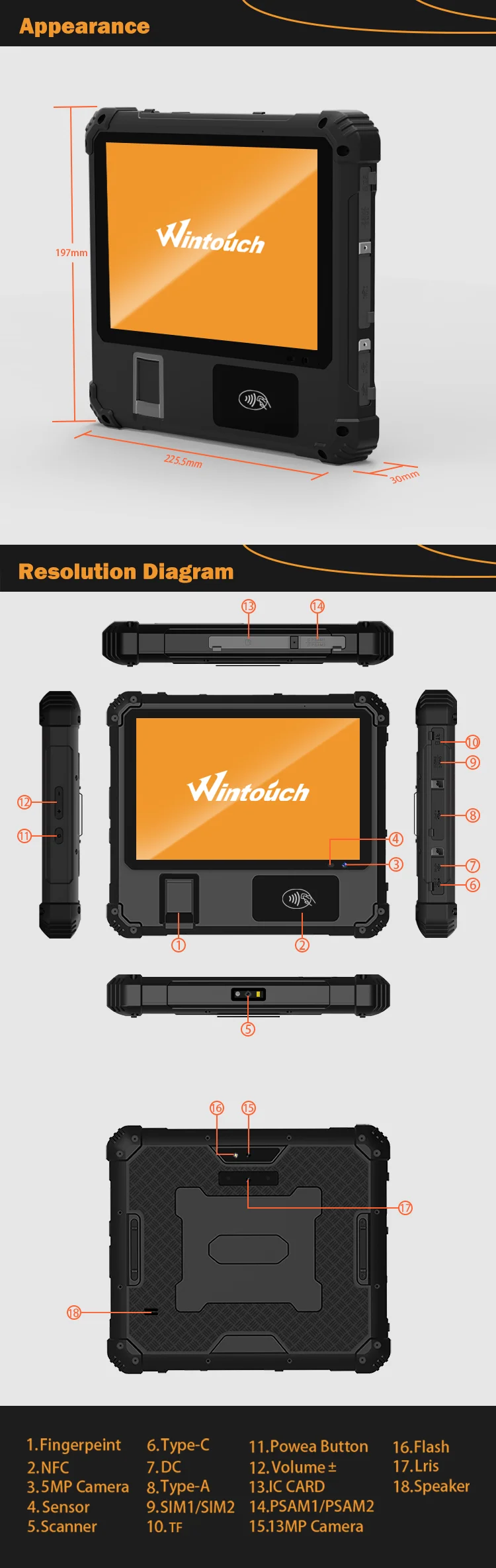 Custom Rugged Tablet 1000 Nits Wifi Gps Attendance Biometric Handheld ...