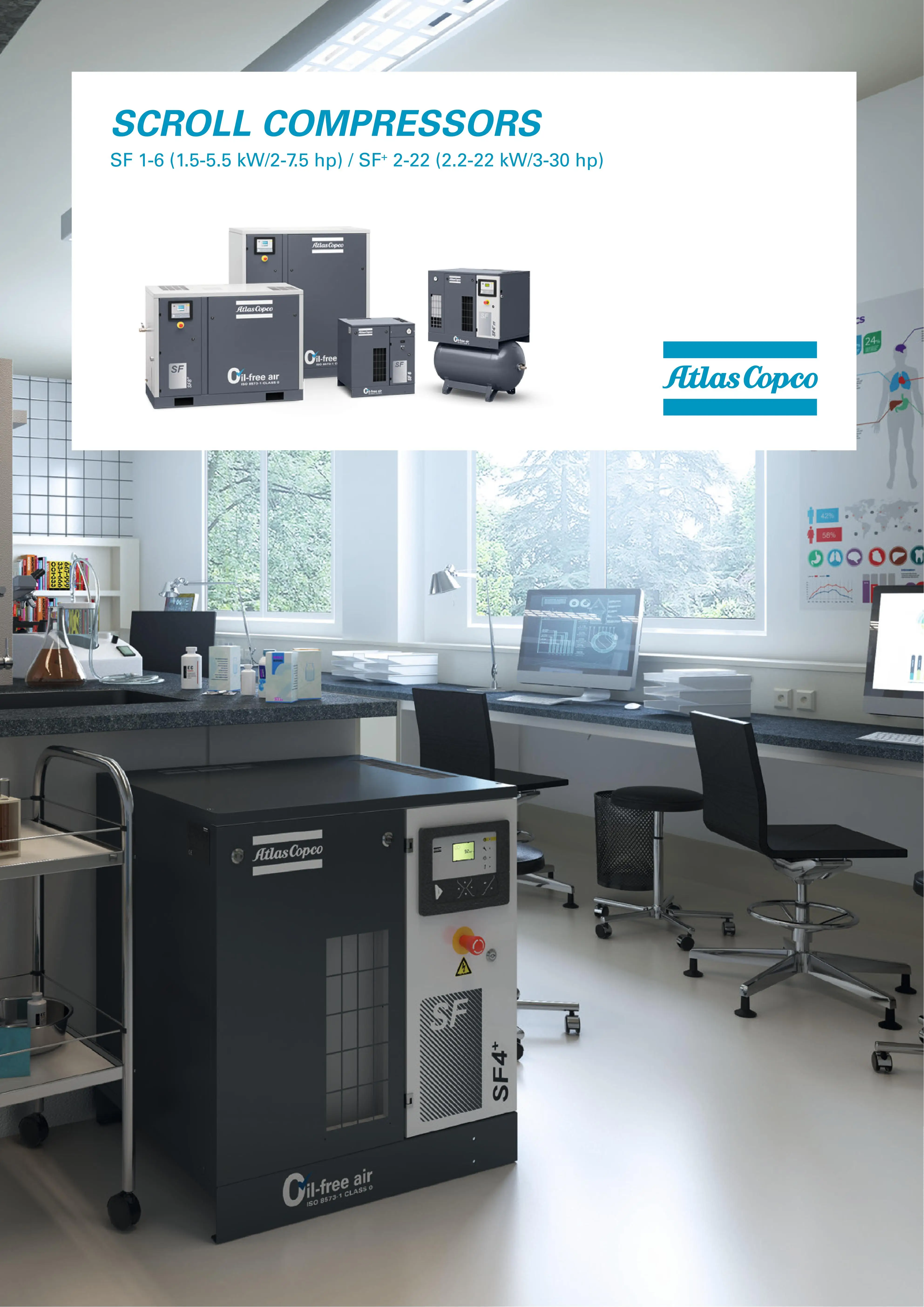 SF2 Atlas Copco Oil Free Scroll Compressor - 1.5 Years Warranty