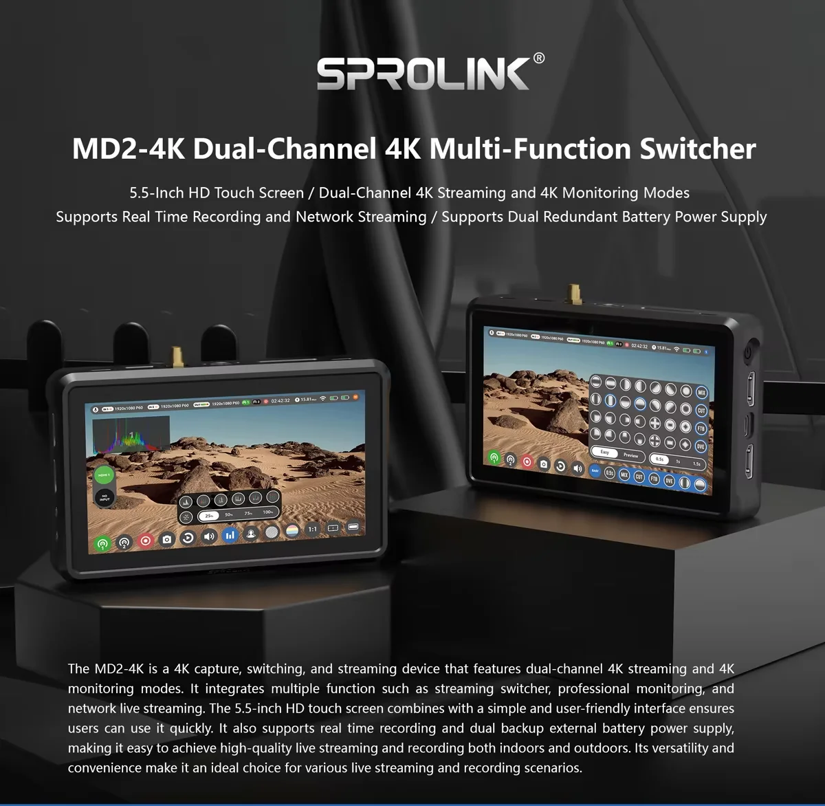 Sprolink MD2-4K Dual 4K Channel Audio Image Recorder Video Splitters ...