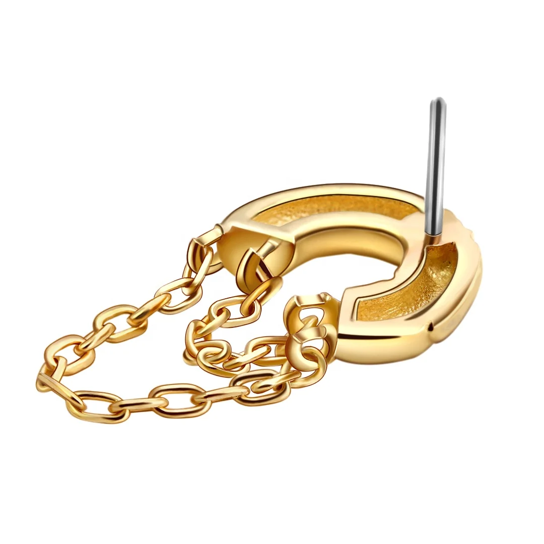 Eternal Metal 14k Solid Gold Threadless Tops With Chains Piercing ...