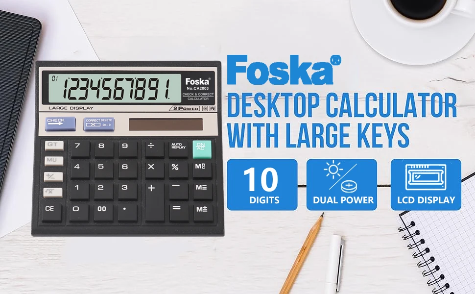 Foska Calculadora 10 Digit Solar Power and Battery Office Calculator