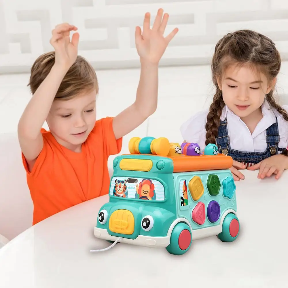 Children's Cartoon Bus Musical Toys Knocking Gopher Game Machine Bus ...