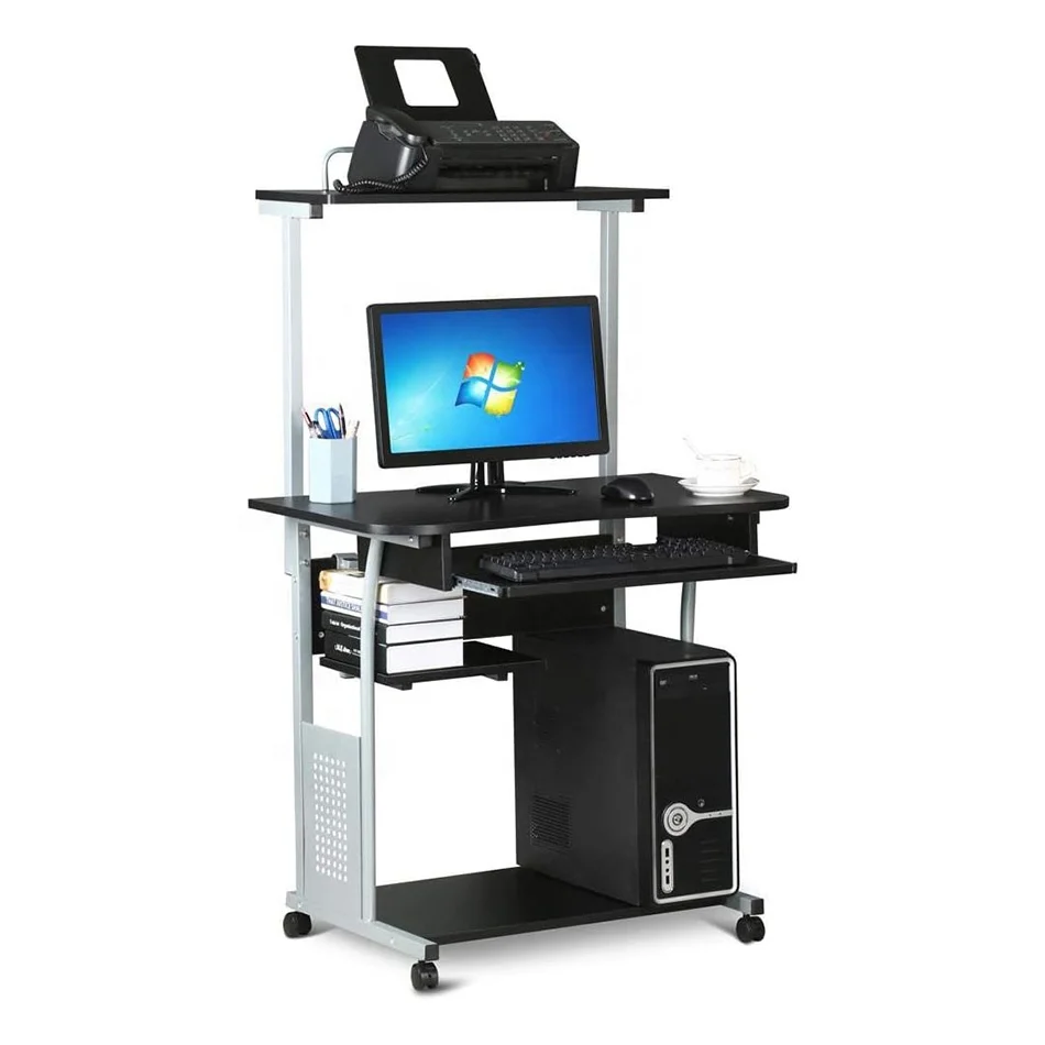 Modern Design Bedroom Office Computer Desk With 3 Storage Shelves Black ...