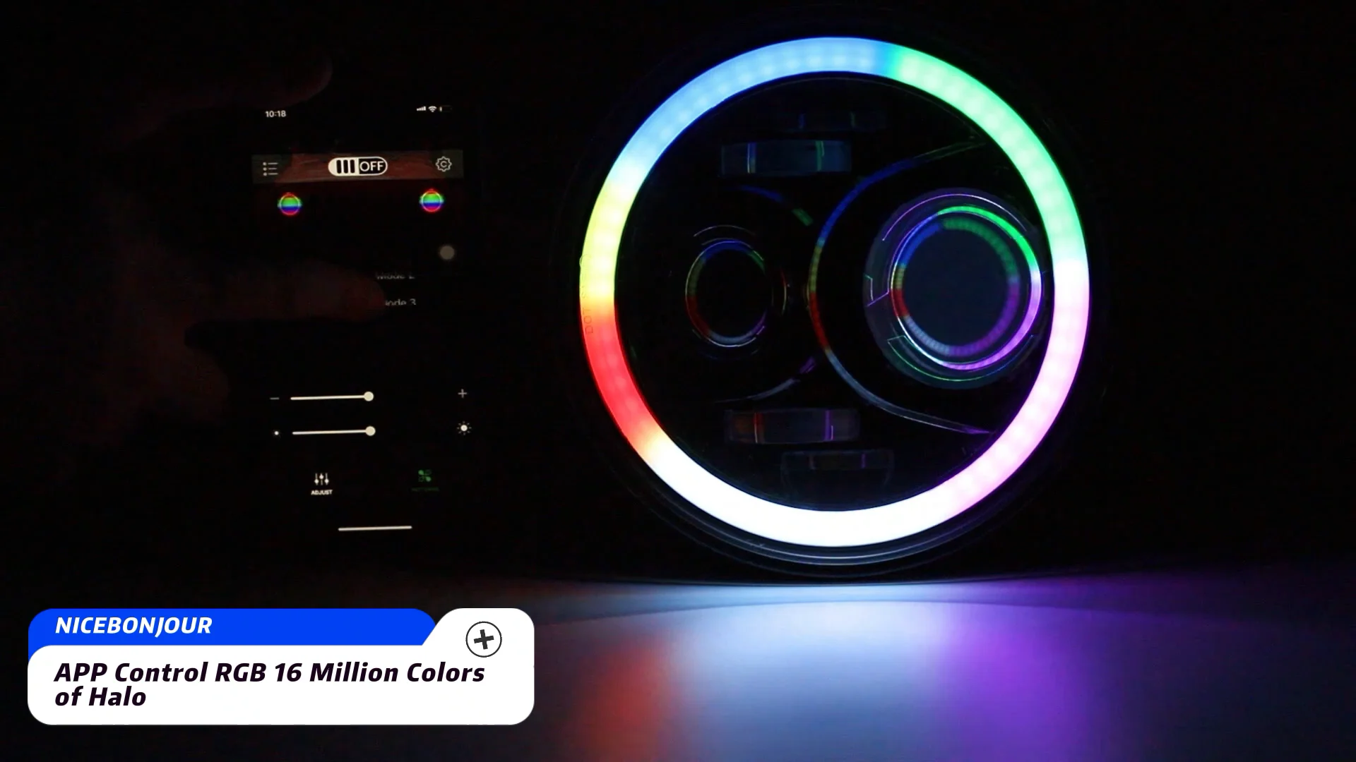 H4 H13 7" Rgb Halo Ring Led Lighting Auto Headlight Mobile Phone App ...