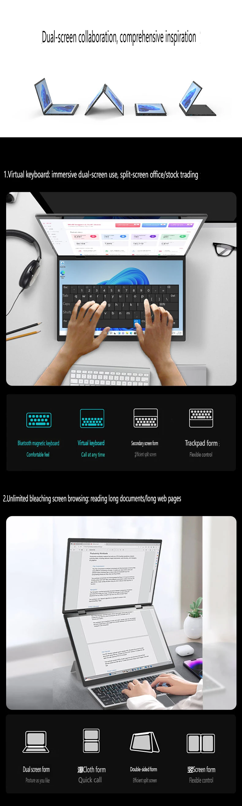 Full Size Dual Ips Screen Laptop 14 Inches Double Screen Core N95 ...