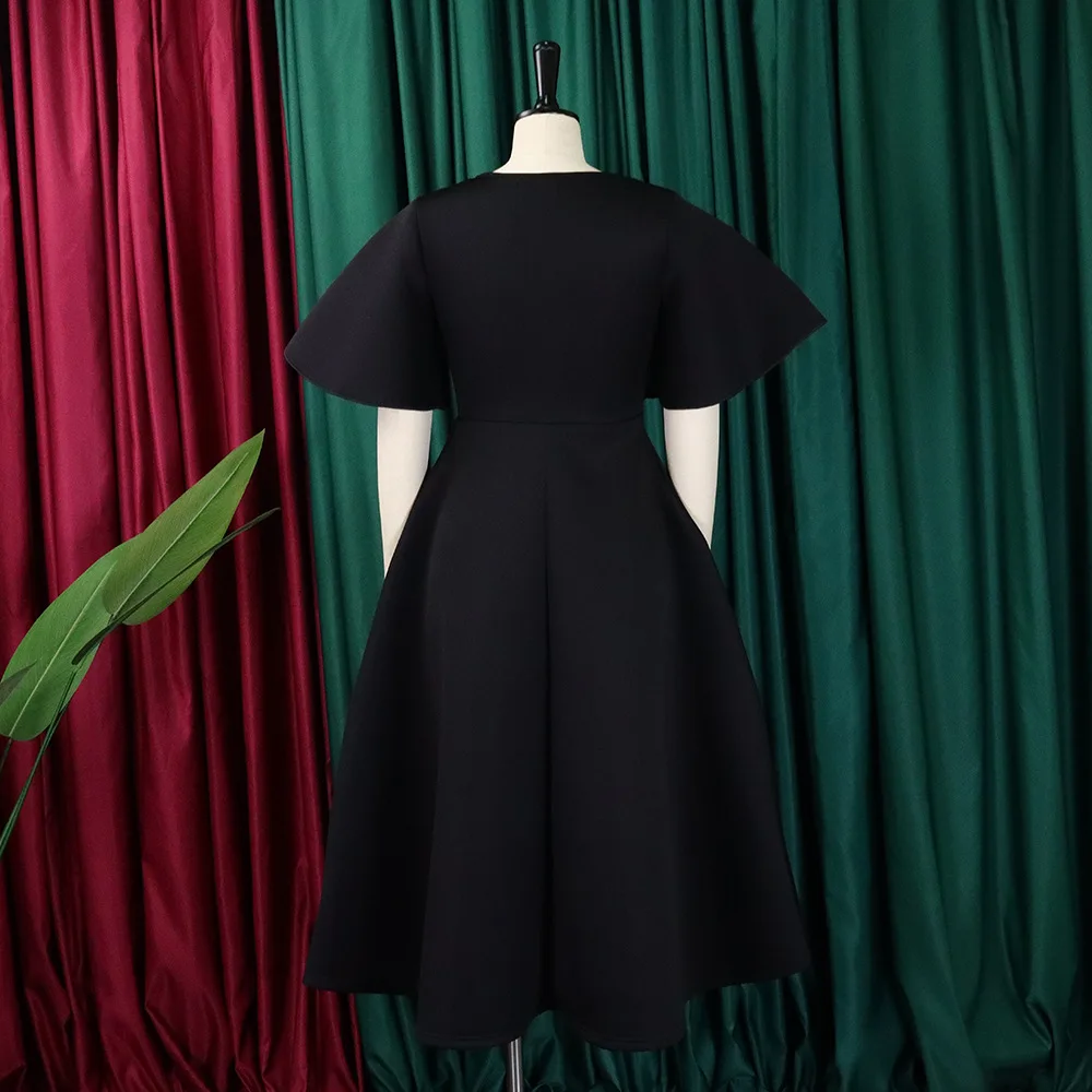 Fashion Sexy Flare Sleeve V Neck Fashion A Line Party Dresses Women Evening Dresses Women Lady