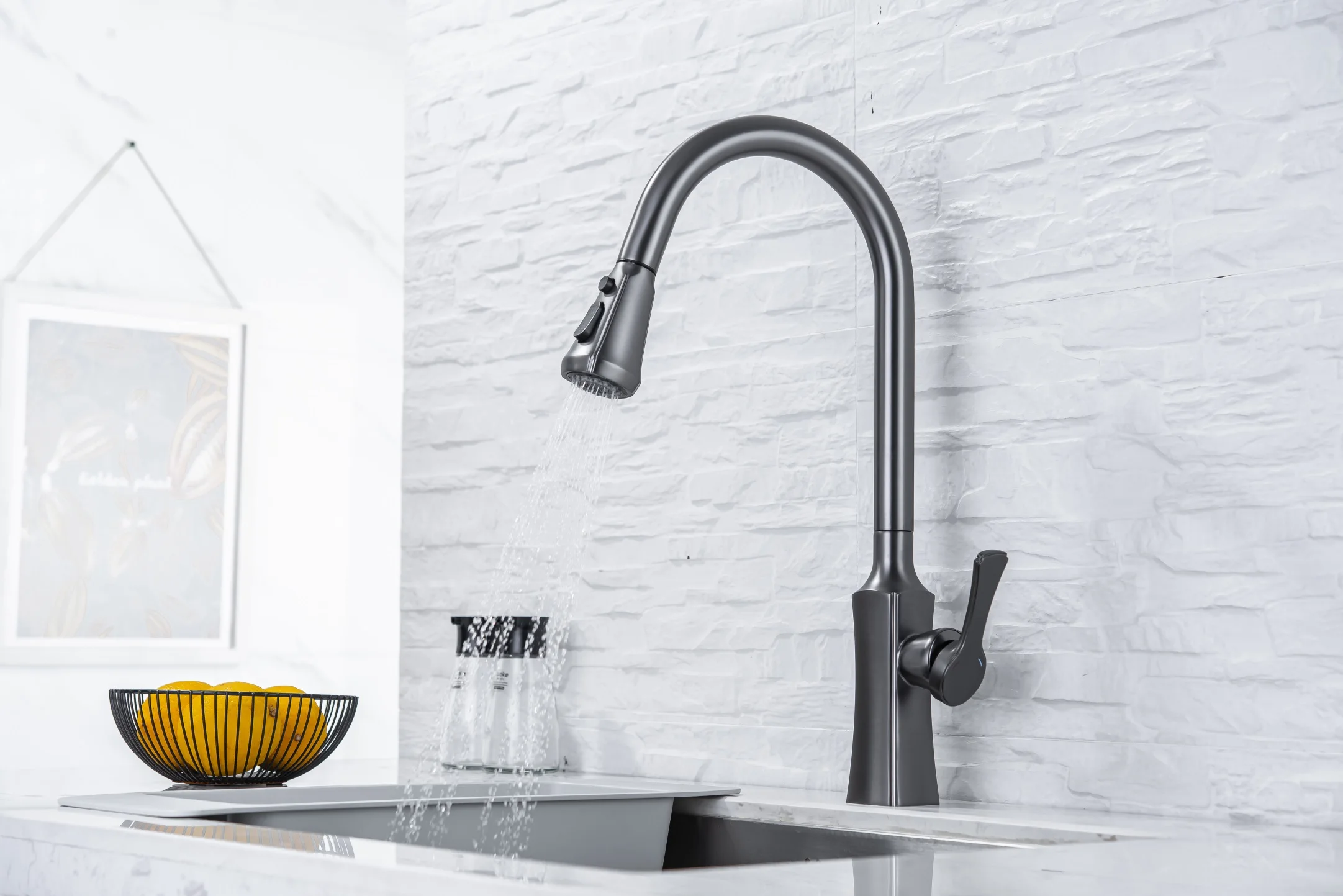 Spray Brass Sanitary Ware Long Neck Gun Grey Kitchen Wash Faucet Mixer ...