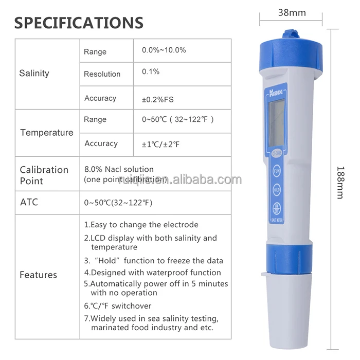 하이 퀄리티 CT-3088 유도 염분 측정기 전자 염분 측정기 온도 0-50 도 염분 측정기 범위| Alibaba.com