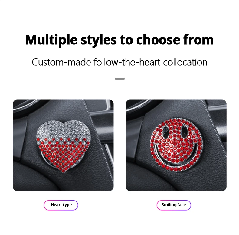 Car Diamond Interior Car Button Decoration Ring Crystal Push Start ...