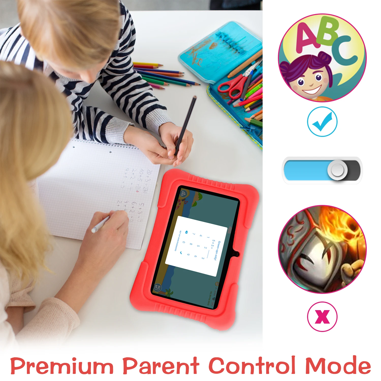 Educational Kids Tablets - Red Tablet 7 Inch Android 10.0