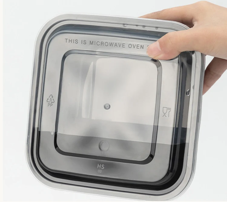 Black Square Microwavable Food Container With Clear Lid 18oz 22oz 30oz ...