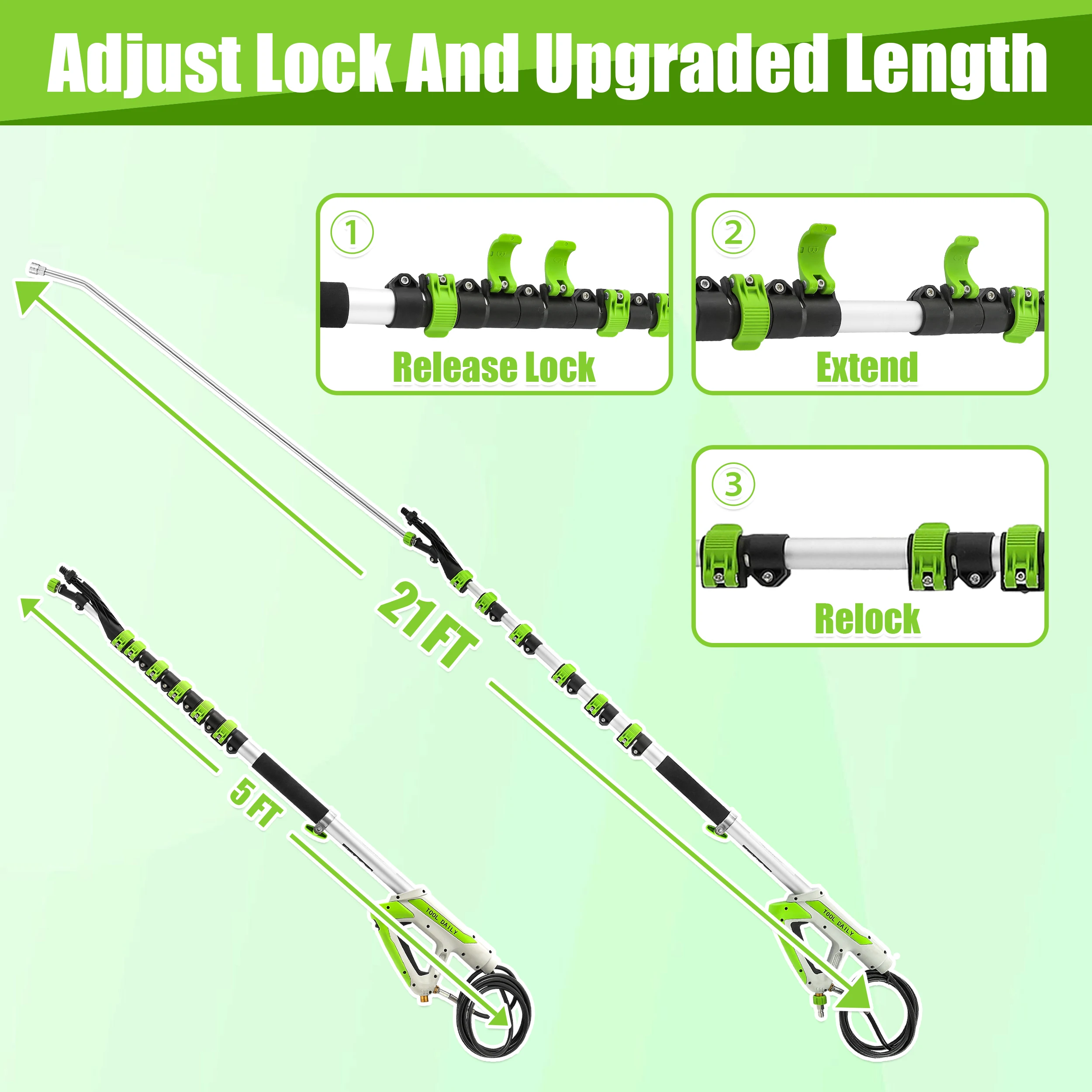 21 FT Telescopic Gutter Cleaning Wand - Aluminum Pressure Washer