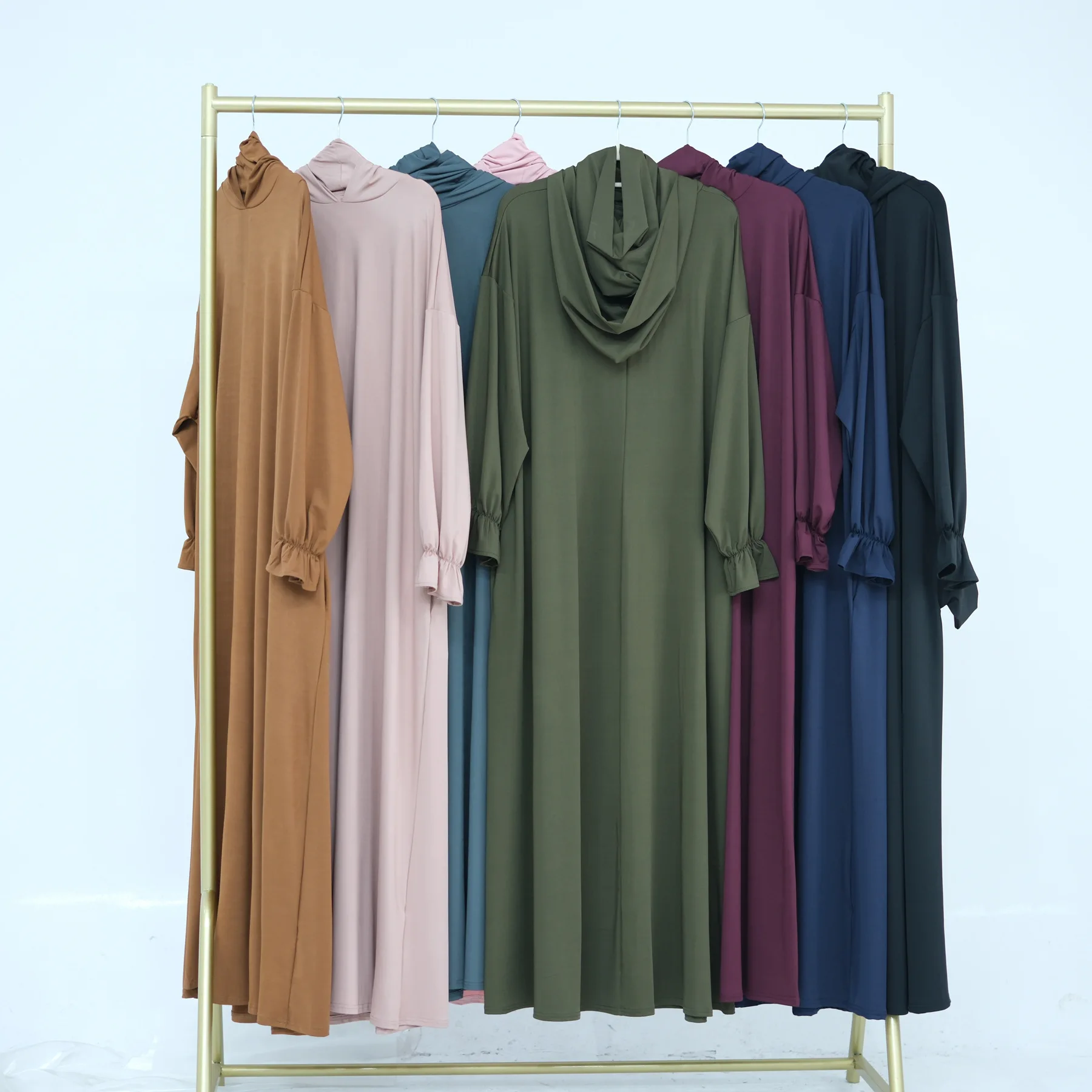 Modest Muslim Lady One Piece Prayer Hooded Abaya Stretch Dress With ...