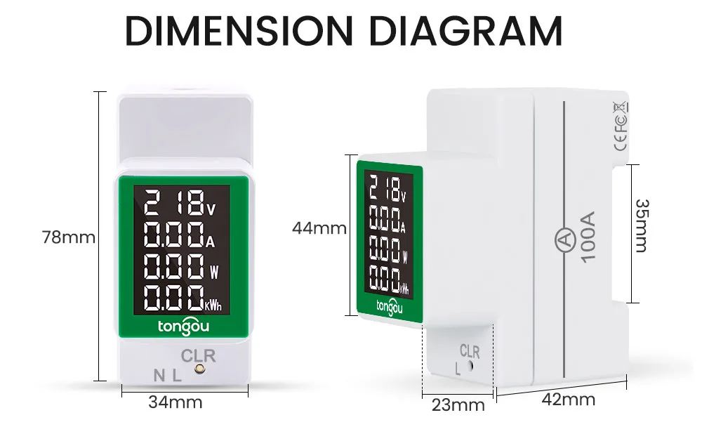 DIN Rail Wattmeter Voltmeter Ammeter Power Meter AC50-300V
