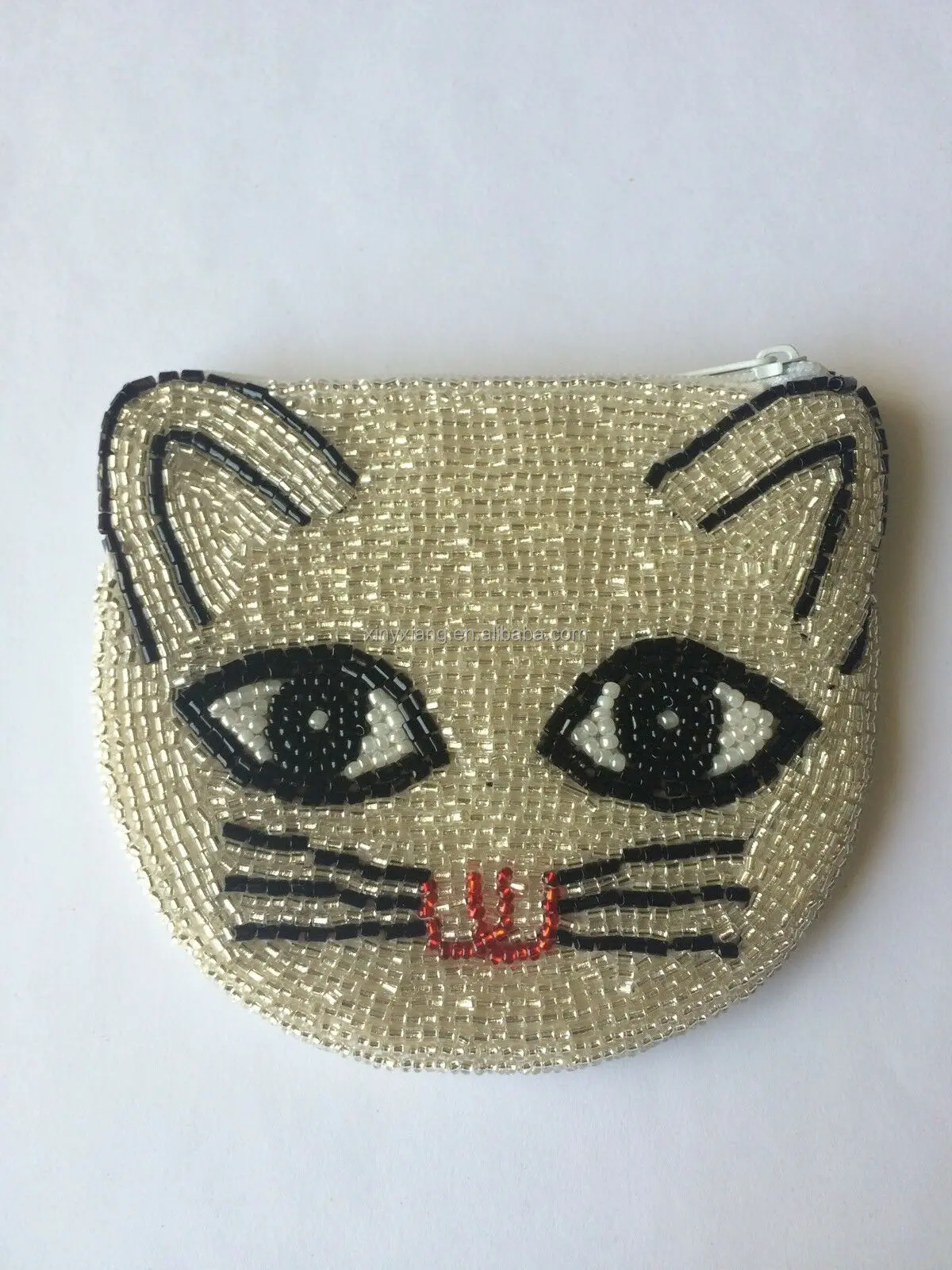 Factory Custom Gold Hand Beaded Crazy Cute Cat Face Pouch,Women's ...