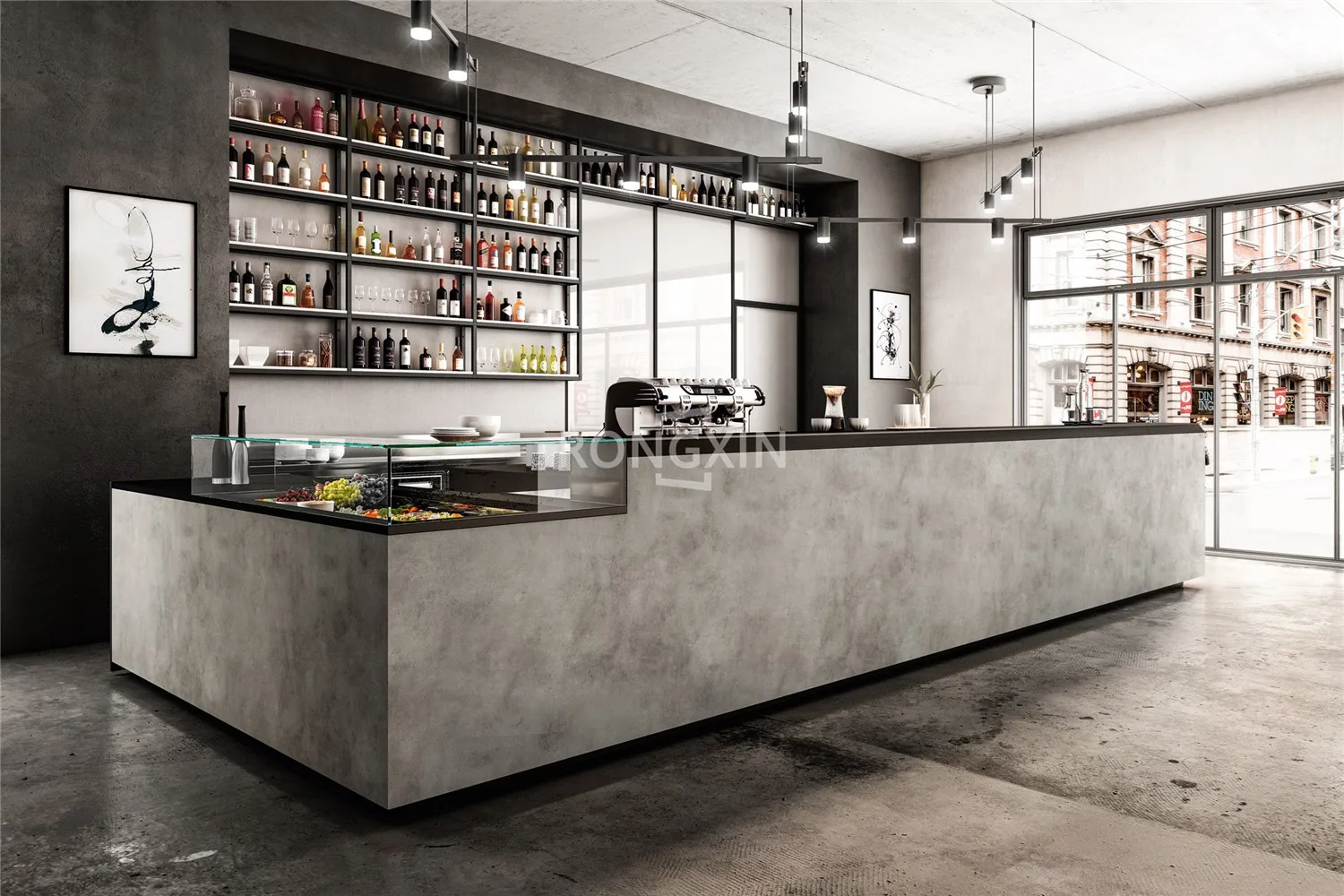Modern Coffee Shop Counter Design - Stone Dessert Bar