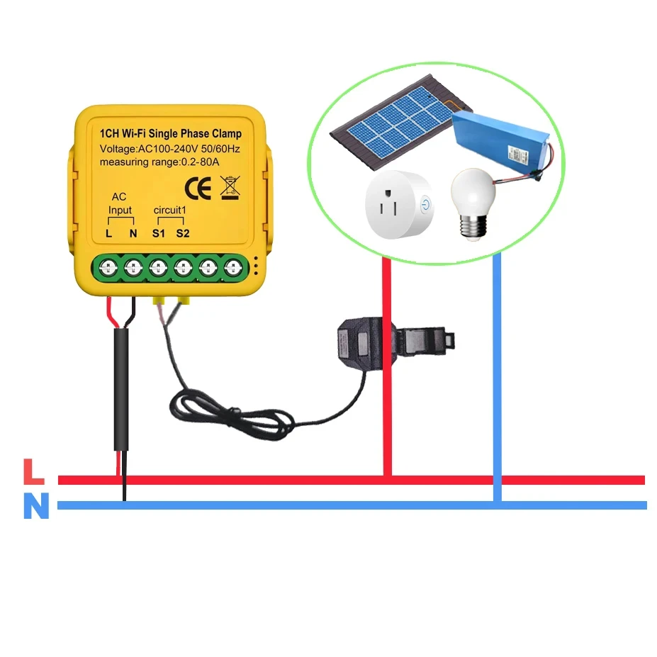 Smart Single Phase Energy Monitor - 1 Channel Power Clamp Meter