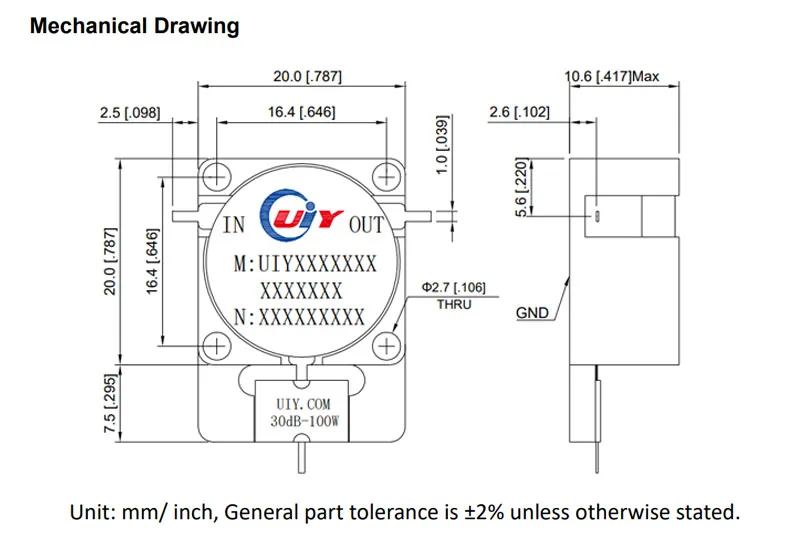 Counter-clockwise RF Drop in Isolator UIYDI2027A for 1805~1880mhz
