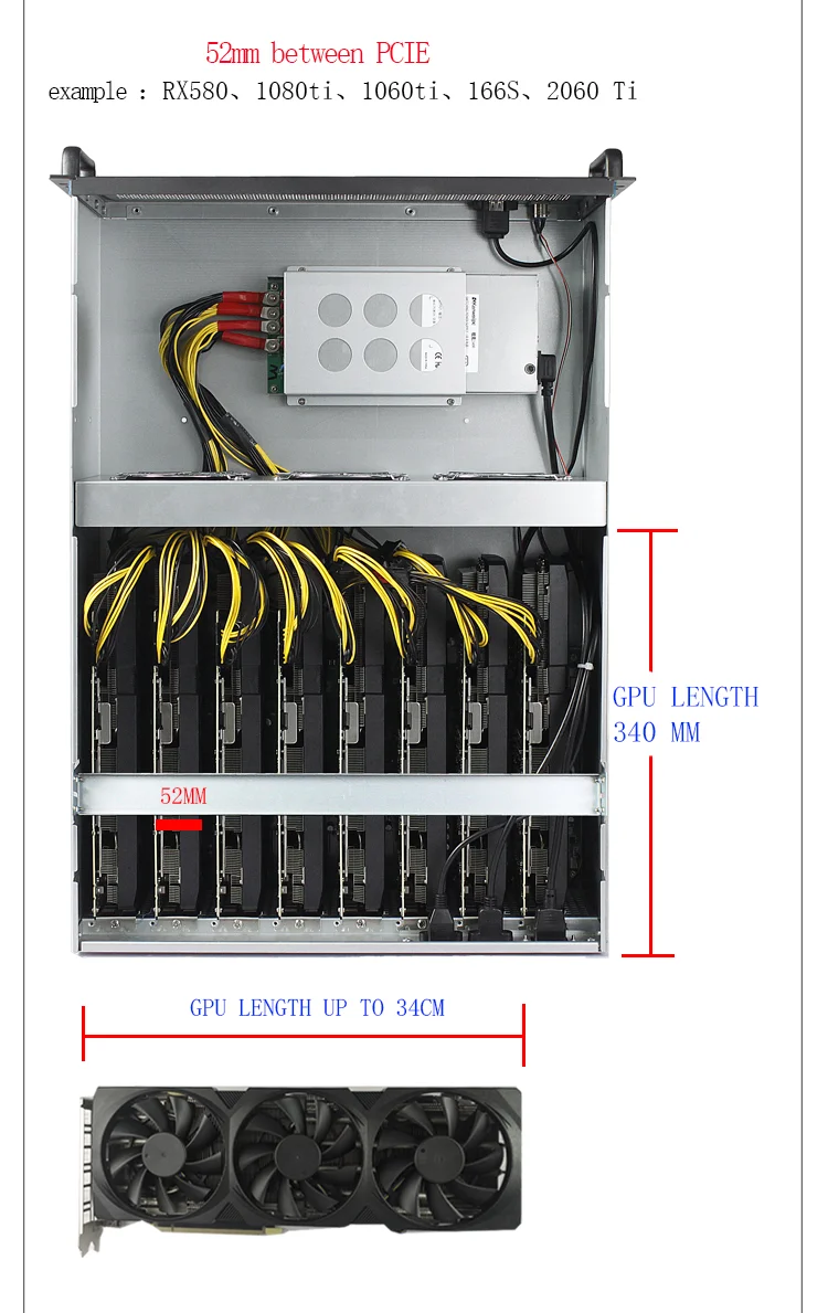 4U Rackmount 8 GPU Server Rig with 3865U MB & 2000W PSU
