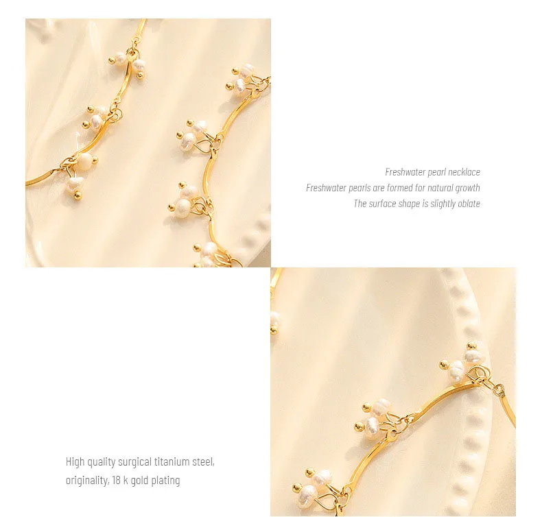 Unique Design French 18K Gold Plated Stainless Steel Pendant Charm Freshwater Pearl Elegant ...