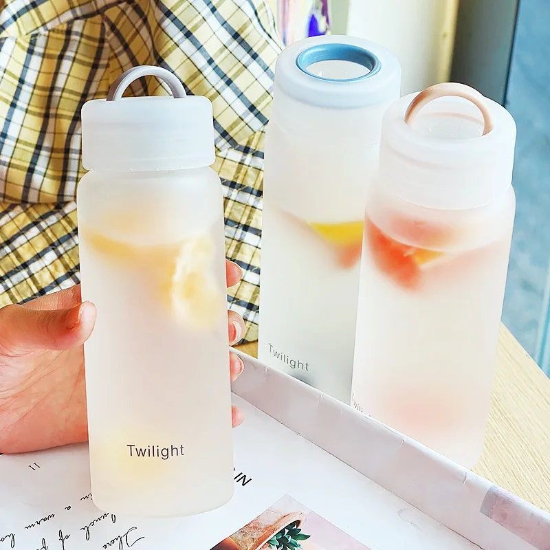 Orange Custom Logo Transparent Frosted Water Glass Bottle With Handle ...