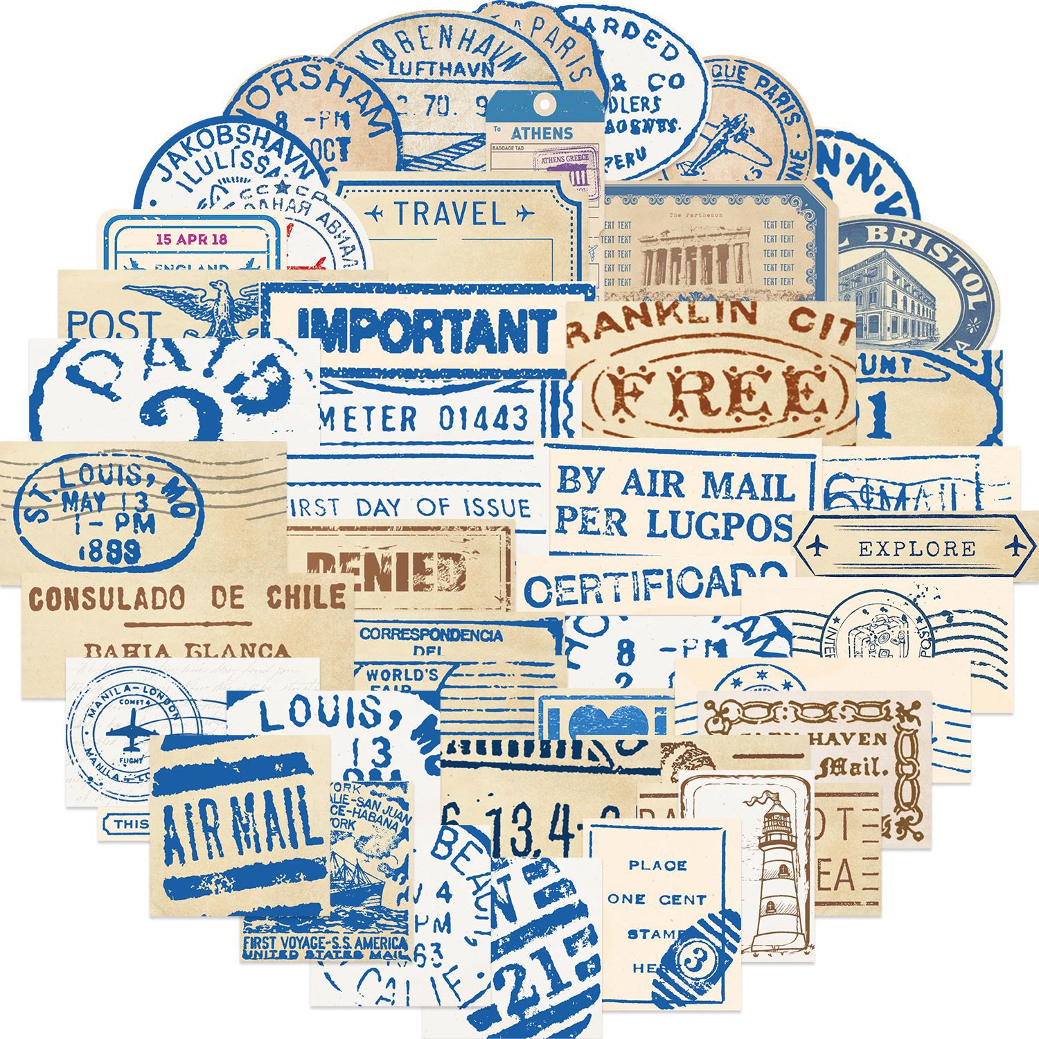 50pcs Blue Cartoon Travel Ticket Pass Graffiti Stickers For Suitcase ...