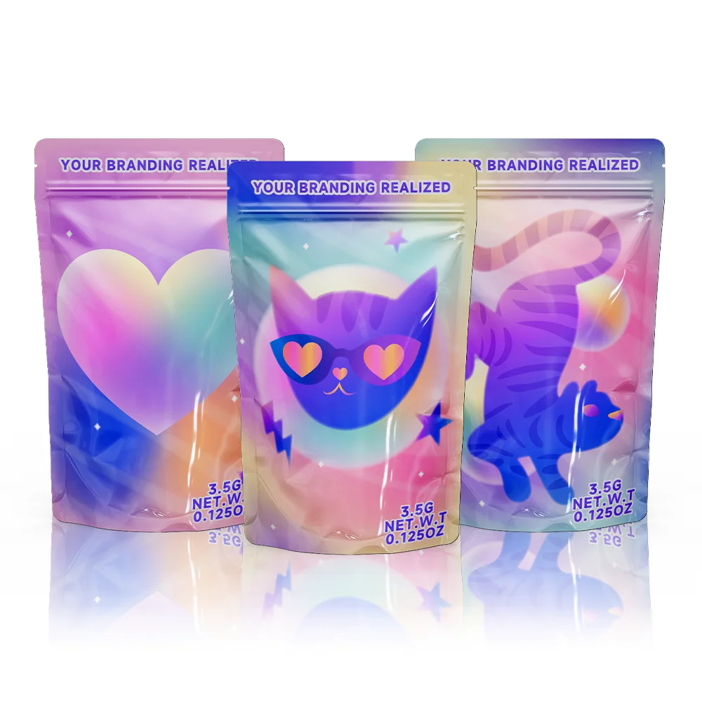 Soft Touch Plastic Aluminium Foil Holographic Silver Ziplock Resealable ...