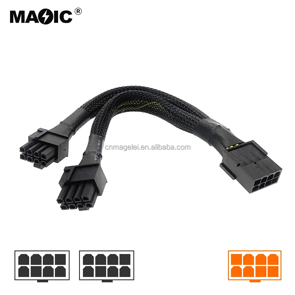 8 Pin Female To Dual 8(6+2) Pin Male Braided Sleeved Splitter Power ...
