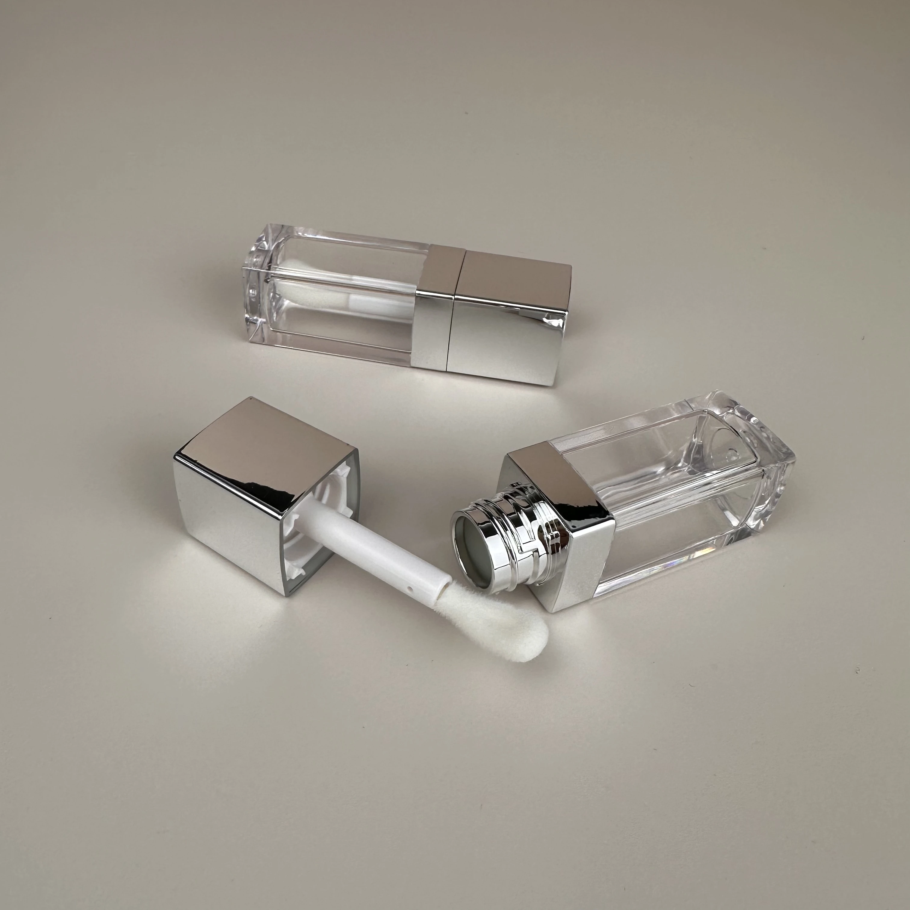 Luxury Square Silver Lip Gloss Tube with LED Light & Mirror