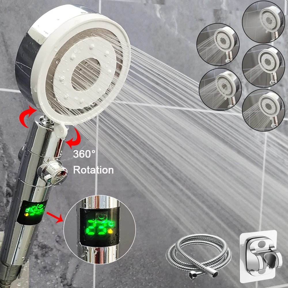 Digital Temperature Display Shower Head 5 Modes High Pressure ...