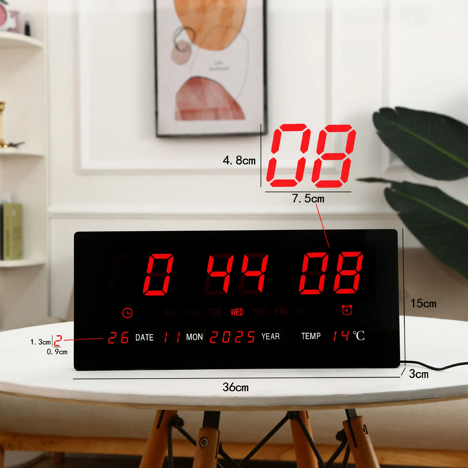14.1 Inch LED Digital Wall Clock/calendar with Temperature