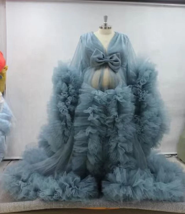 Fluffy Ruffles Navy Tulle Kimono Women Dresses Robe Photoshoot Extra ...