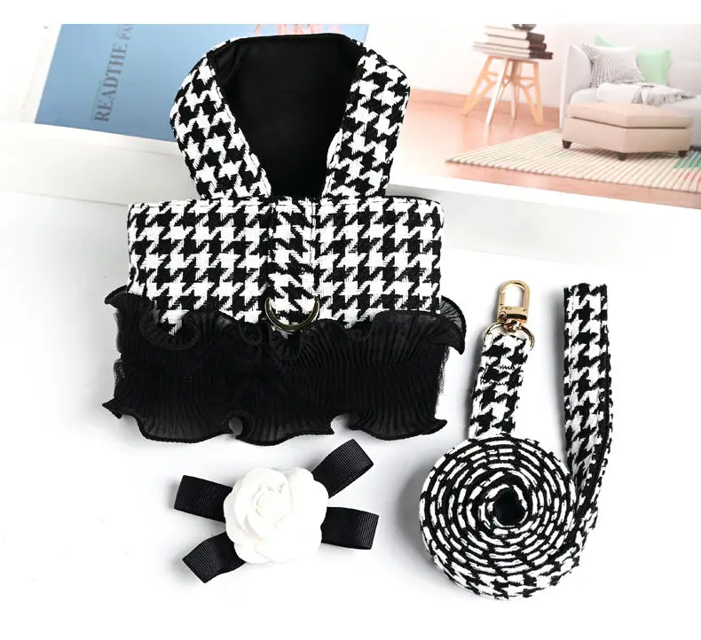 Luxury Pet Harness Leash Set Classic Houndstooth Dog Harness Set With ...