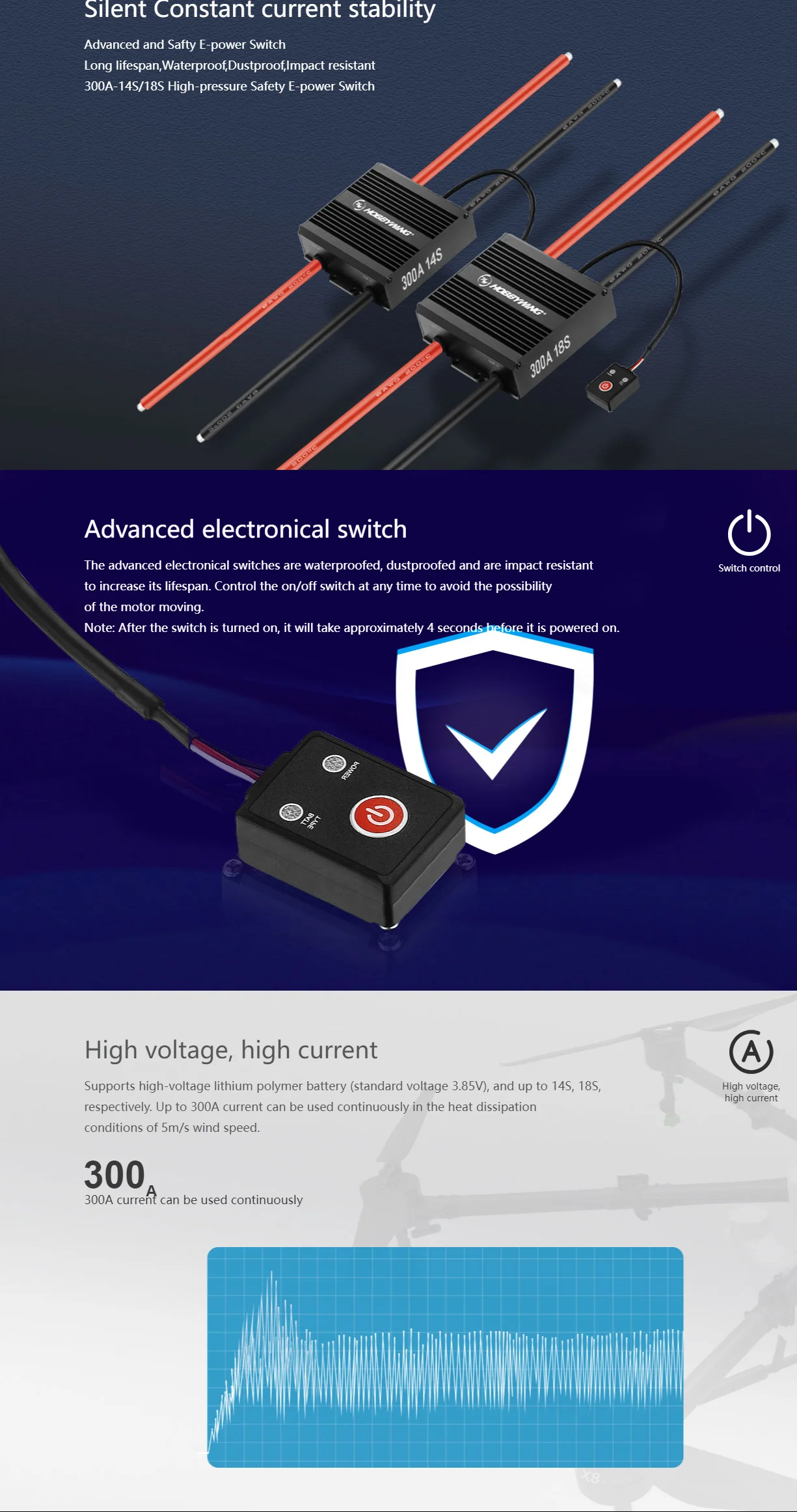 Hobbywing 300a-14s/18s Battery Maximum High Voltage Flameproof Module ...