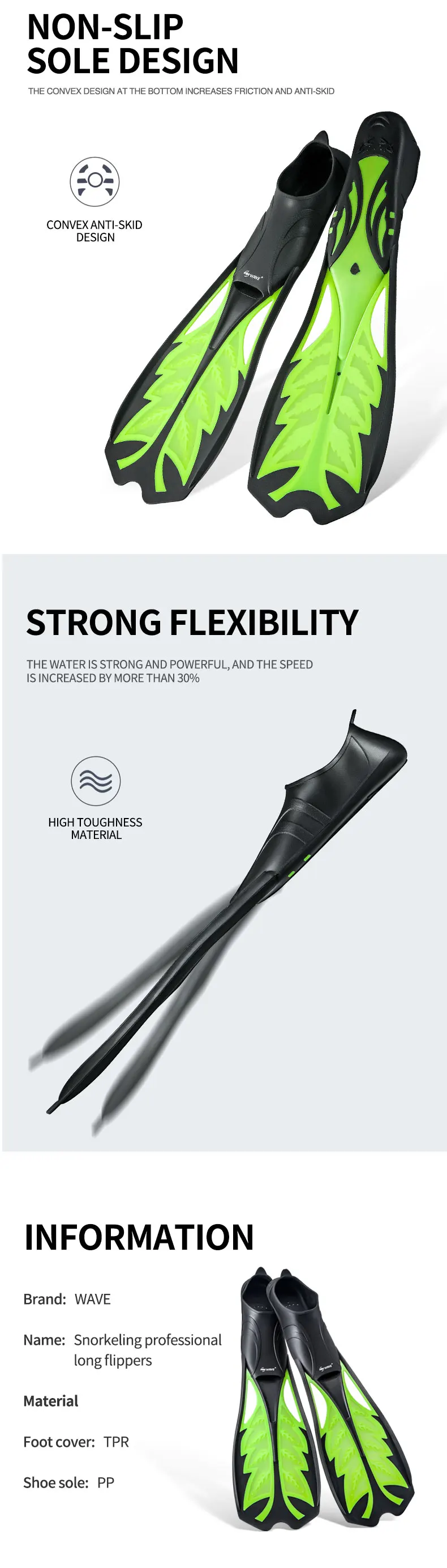 Wave Professional Adult Scuba Diving Snorkeling Flippers