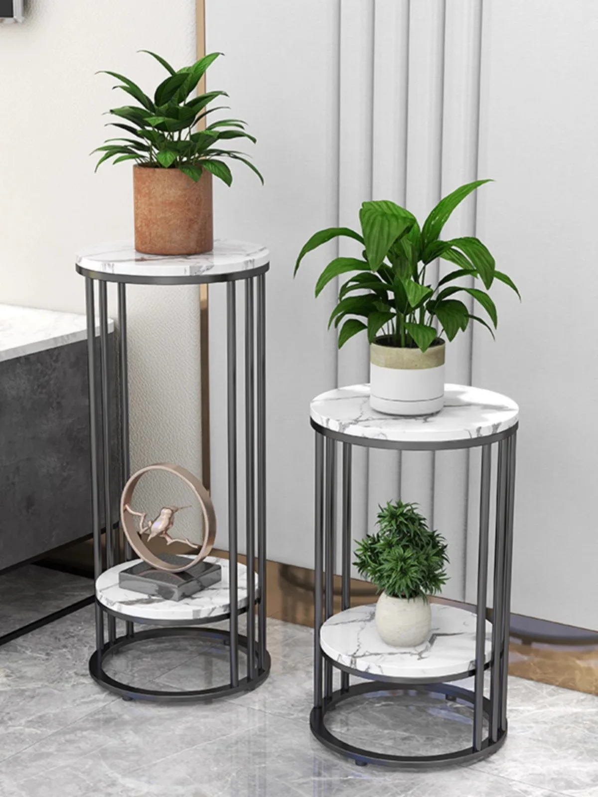 Simple Modern Home 2-Tier Storage Gold Ellipse Entryway Plant Stands ...