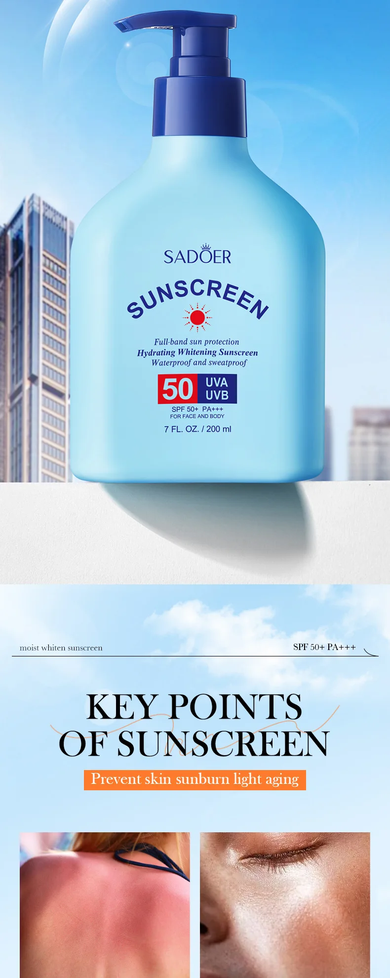 Natural Soothing Sun Cream Spf50+ Pa+++ Lightweight Daily Sunblock ...