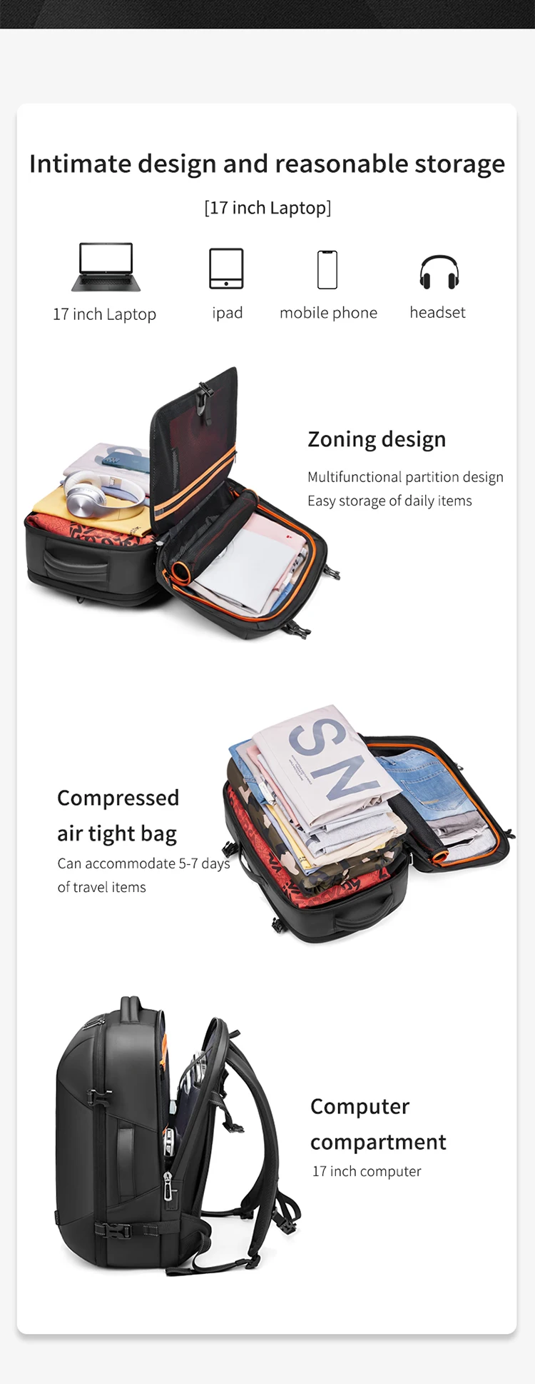 Tuwai Vacuum Compression Backpack - Ideal Laptop Travel Bag