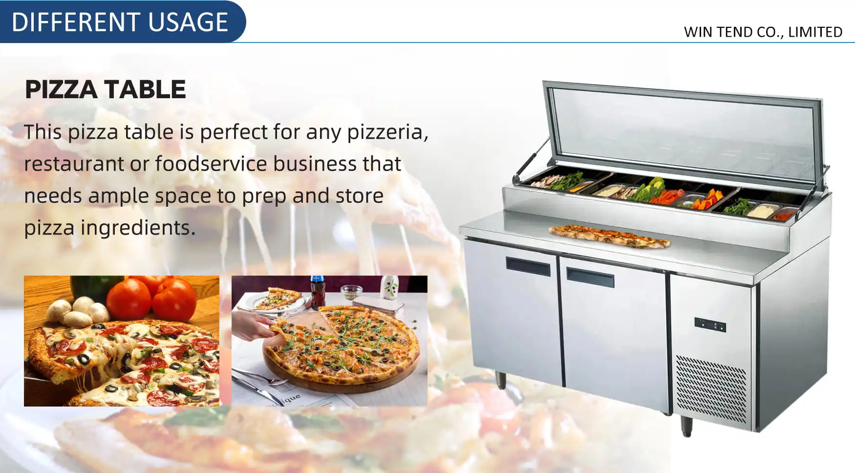 Commercial Stainless Steel Pizza Prep Table Refrigerator 1.8m Salad ...