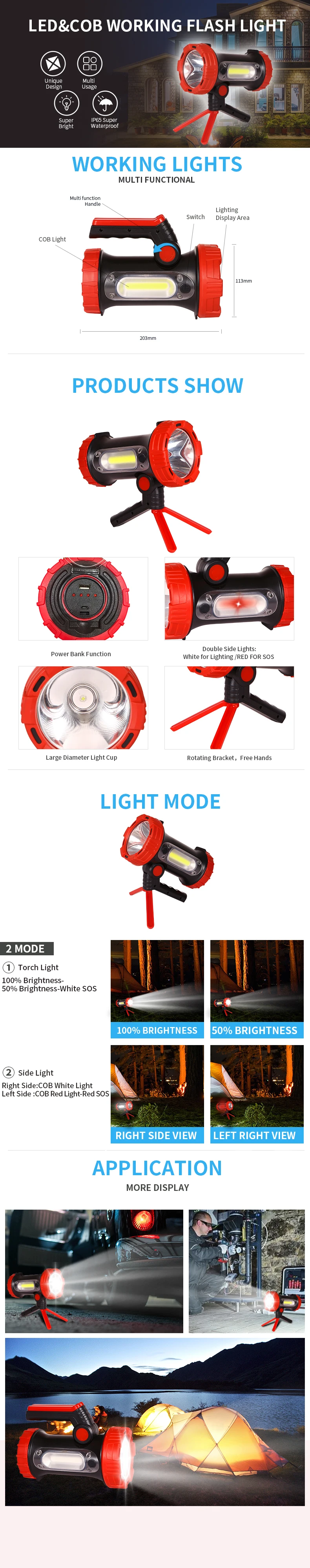 6000Lumens LED Rechargeable Spotlight Flashlight 6 Modes Bright ...