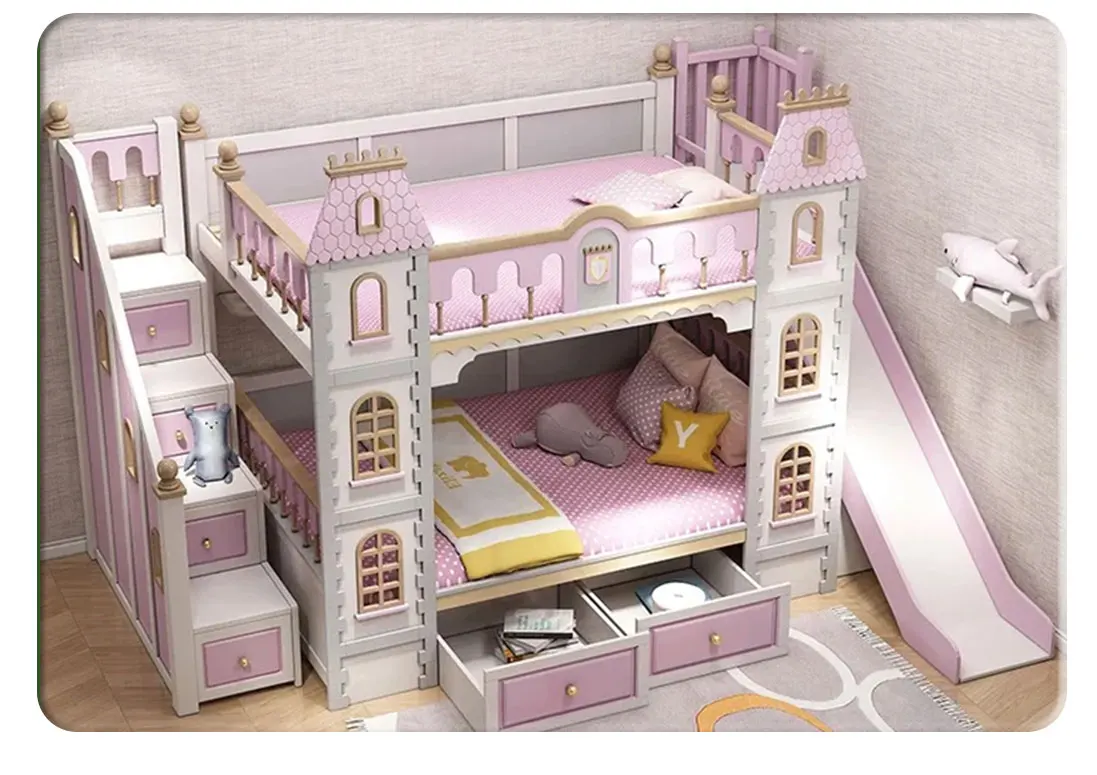 Princess Castle Children Beds Girl Bunk Kids Bed Set Furniture For Girls Pink Bedroom Furniture ...