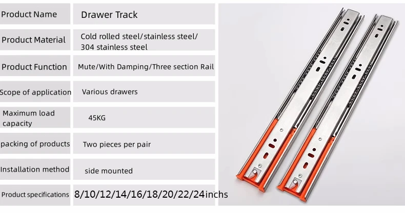 Double Spring Damping Drawer Slide 1.0*1.0*1.0 Mm Thickness 45mm Width ...