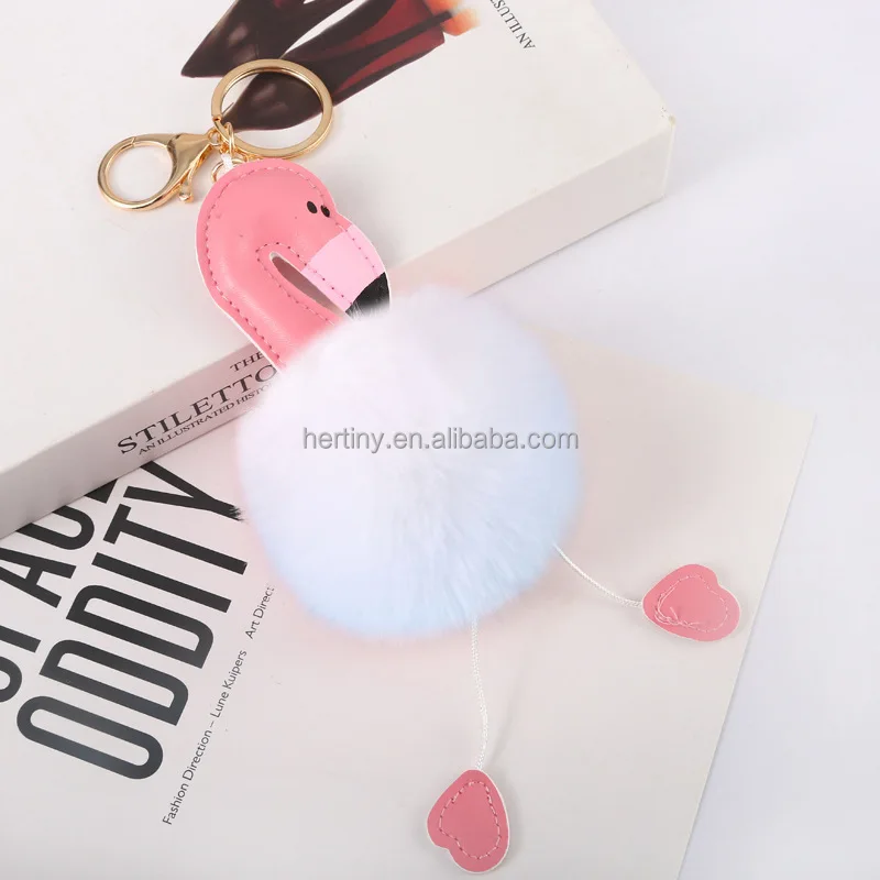 Cute Women Girl Pink Red Plush Ball Plush Keychain Eco Friendly Soft ...