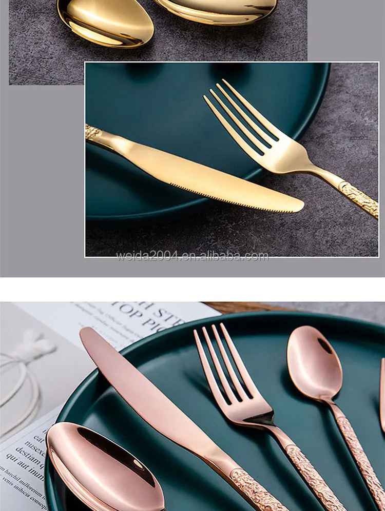 Luxury Stainless Steel Wedding Banquet Gold Plated Cutlery Silverware ...
